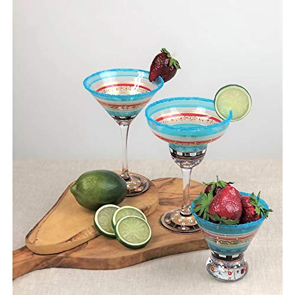 Set of 2 Mosaic Carnival Confetti Hand Painted Margarita Drinking Glass - 12 Oz.