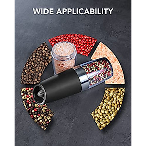 FORLIM Gravity Electric Salt and Pepper Grinder Set, Automatic Pepper Grinder Shakers Mill, Upgraded Batteries Powered Adjustable Coarseness with LED, One Hand Operation Perfect for Kitchen
