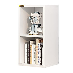 ALISENED Small Bookshelf, Wooden Stackable Cubby 2 Cube Shelf, Modern Small Spaces Storage Organizer Bookcase Display Rack for Bedroom, Library, Living Room, Home, Office, White