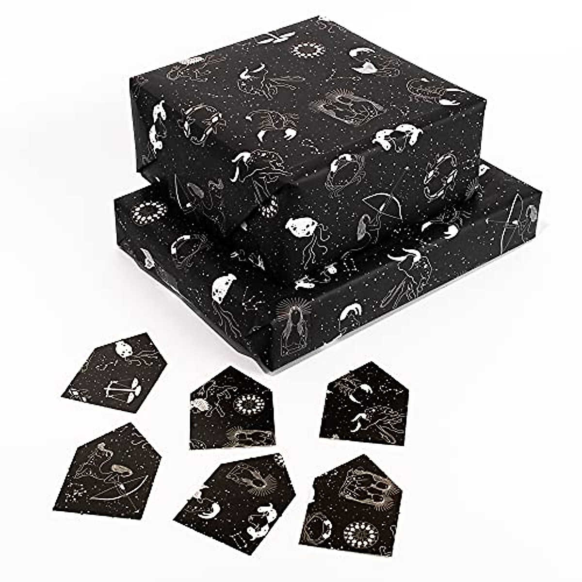 CENTRAL 23 - Black Wrapping Paper - Zodiac - Starsigns - 6 Sheets of Birthday Gift Wrap - Gothic Astrology - For Christmas - For Teenagers Men Women - Recyclable