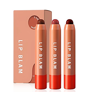 Hydrating Tinted Lip Balm Set-3Pcs Natural Gloss Lip Balm Plumper,Long Lasting Lipgloss Creamy Lipstick,Lightweight High-Pigment Lip Stain Pen Lip Crayon Stick, Christmas Makeup Gift for Women-Set A