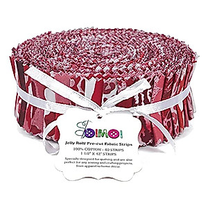 Soimoi 40Pcs Floral Artistic Print Precut Fabrics Strips Roll Up 1.5x42inches Cotton Jelly Rolls for Quilting - Red