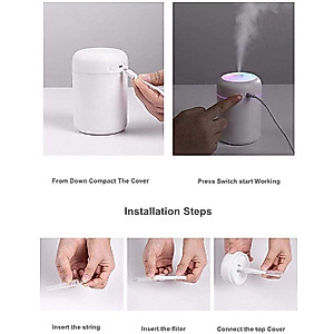 Kamon 300ml Mini Ultrasonic Cool Mist Humidifier, 7 Color LED Night Light, 2 Mist Mode, Auto Shut-Off for Car, Home, Office, Travel (Grey)