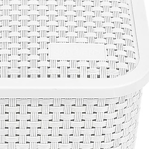 NITRON Plastic Organizer Rattan Box with Lid 16.9Qt-4Pack Large Pantry Organizer Bins Household Organizers for Kitchen, Shelves, Countertops, Desktops, Cabinets, Bedrooms and Bathrooms (Large, White)