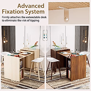 Tangkula Extendable Computer Desk for Small Space, Reversible Study Writing Desk with Mobile Shelves & Anti-Tipping Kit, Home Office Desk, Pull-Out Laptop Workstation Desk (Natural)