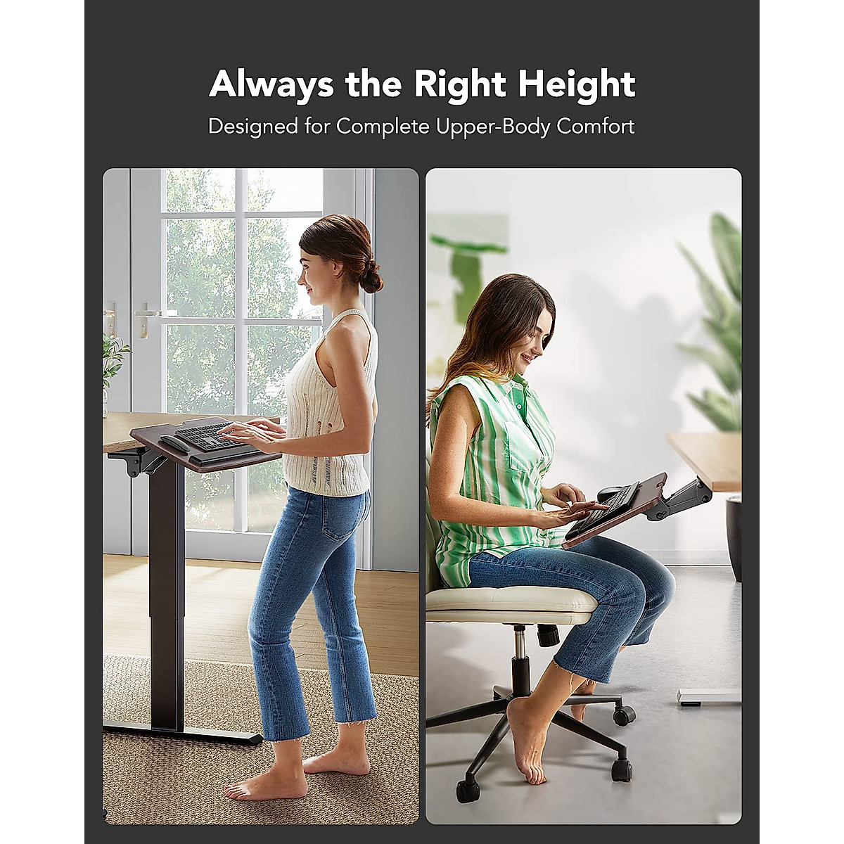 HUANUO Keyboard Tray Under Desk，360 Adjustable Ergonomic Sliding Keyboard & Mouse Tray, 25" W x 9.8" D, Brown