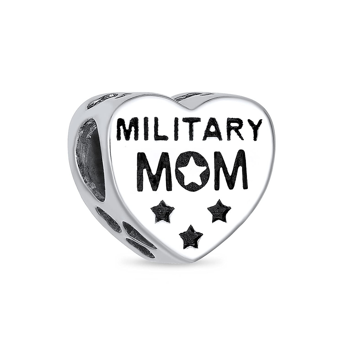 Heart Shape American Patriotic USA Flag Words Military Mom Charm Bead For Women Wife .925 Sterling Silver Fits European Charm Bracelet