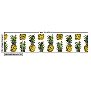Lunarable Pineapple Fabric by The Yard, Pineapple Illustration Gourmet Holidays Getaway Palm Trees Art, Decorative Fabric for Upholstery and Home Accents, 3 Yards, Mustard White