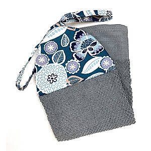 Teal Gray Grey White Flowers Ties On Stays Put Grey Kitchen Bathroom Hanging Loop Hand Dish Towel
