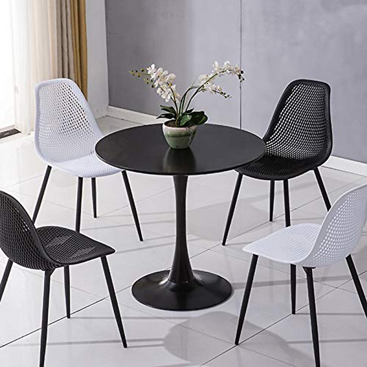 Tomile 32" Tulip Style Dining Table Plywood Round Kithen Dining Table Mid-Century Modern Round top Coffee Table with Metal Pedestal Base (Tulip Black Table)