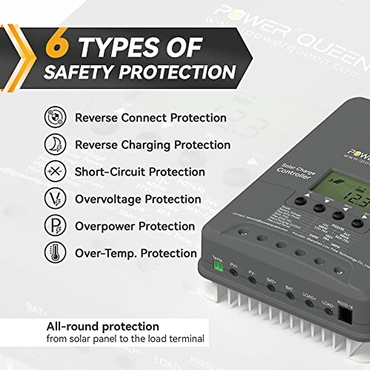 Power Queen 12/24V 30 Amp MPPT Solar Charge Controller and Bluetooth Adapter, Support Remote Monitoring, Default for LiFePO4 Batteries and Compatible with Sealed, Flooded, Gel and Lead-Acid Battery