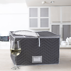 Richards Homewares Micro Fiber Deluxe Twelve Section Stemware Chest-Grey (7093)