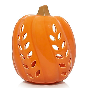 Yankee Candle Pumpkin Candle Holder for Large Jar Candles - Orange with Geometric Cutouts for Autumn Fall Halloween
