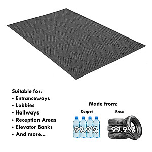Guardian Floor Protection EGDFB030504 EcoGuard Diamond Indoor Wiper Floor Mat, Recycled Plactic and Rubber, 3" Length, 5' Width, Charcoal Black