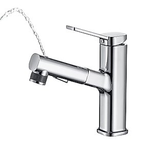 Bathroom Faucets with Pull Down Sprayer Single Handle Pull Out Bathroom Faucet Chrome Bathroom Sink Faucet Stainless Steel Bathroom Faucets Suitable for Hot and Cold Water