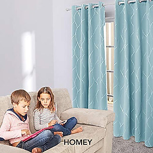 Deconovo 84 Inch Long Blackout Curtains, Silver Wave Foil Print Grommet Room Darkening Curtain, Noise Reducing Window Draperies for Living Room (52" W x 84" L, 1 Pair, Sky Blue)