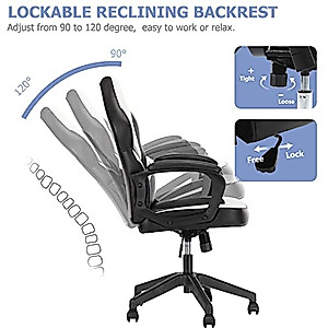 Office Chair, Ergonomic High Back Computer Chair Height Adjustable Desk Chair Faux PU Leather Chair with Armrest Padded and Lumbar Support, White