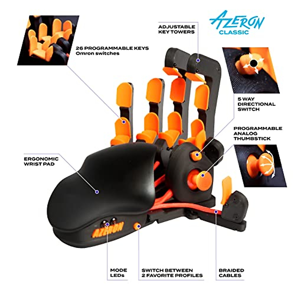 Azeron Classic Gaming keypad - Programmable Gaming Keyboard for PC & Console Gaming - Customized, 3D Printed Analog Thumbstick keypad with 26 Buttons - for Righties (Galaxy Purple)