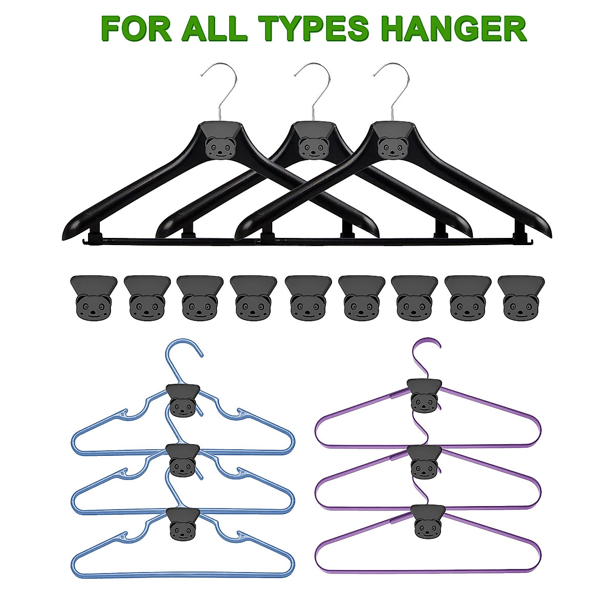 Space Saving Hanger Closet Organizer, Ultra- Premium ABS Hangers Hooks for Heavy Clothes Create Up to 5X Closet Space, Clips Fits All Hangers, College Dorm Room Essentials 18 Value Pack