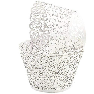 GOLF 100Pcs Cupcake Wrappers Artistic Bake Cake Paper Filigree Little Vine Lace Laser Cut Liner Baking Cup Wraps Muffin CaseTrays for Wedding Party Birthday Decoration (White)