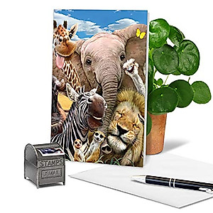 NobleWorks - 1 Funny Animal Birthday Card with Envelope - Cute Kids Card for Birthdays - Here's Looking at Zoo C6639FBDG-US