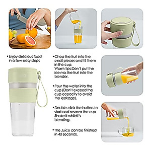 2BK Sports Blender Cup, One-handed Drinking Mini Blender for Shakes and Smoothies,Personal Blender with Rechargeable USB, Made with BPA-Free Material Portable Juicer, Vivid Green