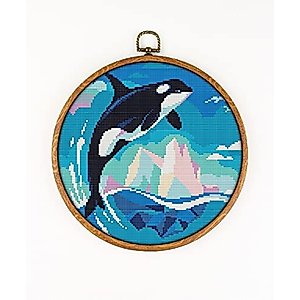 Killer Whale CS1274-1 - Counted Cross Stitch KIT#2. Set of Threads, Needles, AIDA Fabric, Needle Threader, Embroidery Clippers and Printed Color Pattern Inside.