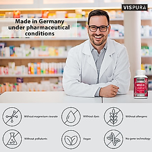 VISPURA Maca Root Capsules 5000 mg + L-Arginine, Vitamins B6 + B12, OPC and Zinc, Energy Boosting Formula* for Men and Women, 120 Vegan Tablets with Organic Maca Peruana Extract