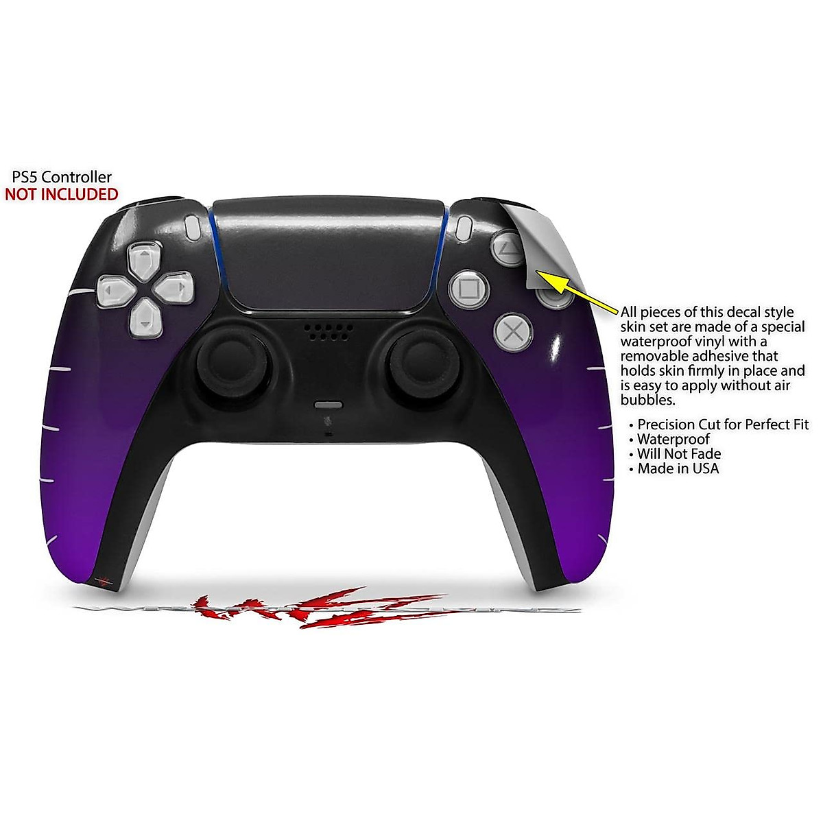 WraptorSkinz Skin Wrap compatible with Sony PS5 DualSense Controller Smooth Fades Purple Black (CONTROLLER NOT INCLUDED)