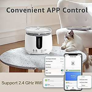 AQHH Cat Water Fountain, Pet Water Fountain with Upgraded Wireless Pump for Cats and Small Dogs, Ultra Quiet Water Fountain for Cats Inside, Easy to Clean and Assemble, App Control, 2L