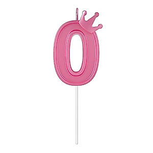 3 Inch Birthday Number Candle, 3D Number Candle with Crown Decor Large Cake Topper Number Candles for Birthday Cakes Wedding Anniversary Graduation Festival Party (Pink, 0)