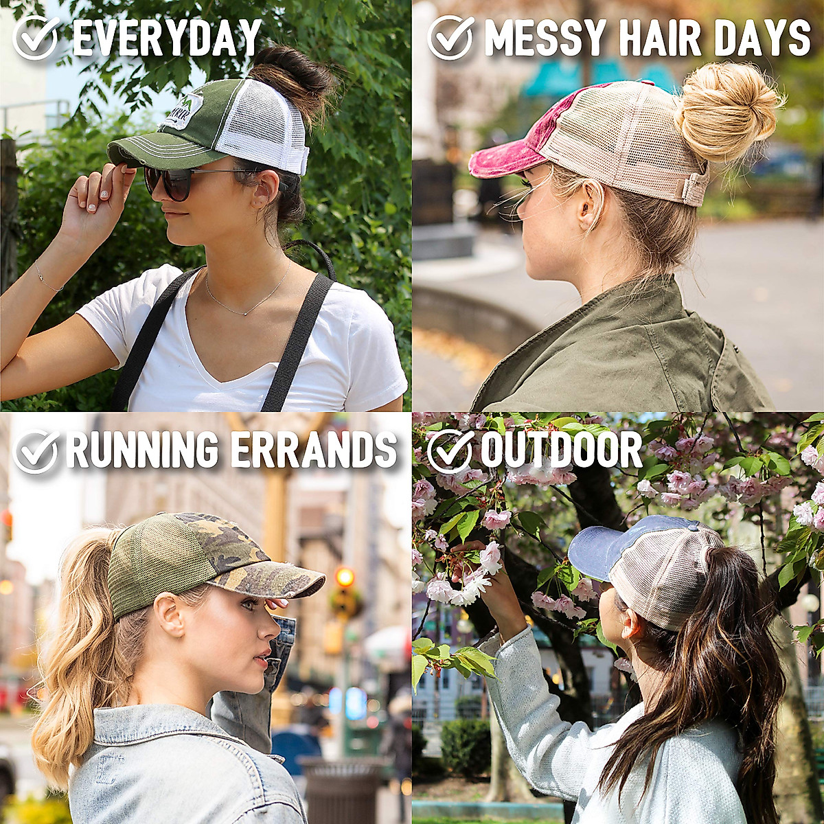 Ponyflo Mesh Back Ponytail and Messy Bun Ponycap with Full Back Opening (Emily Charcoal)