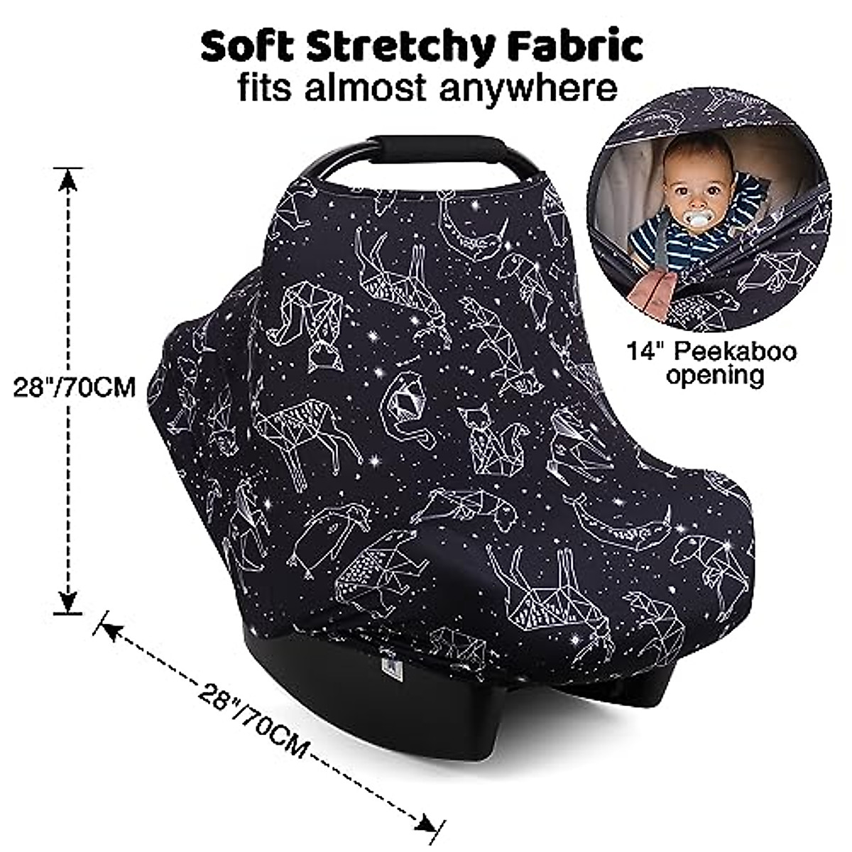 Nursing Cover Carseat Canopy, Rquite Car Seat Covers for Babies Mom Breastfeeding Scarf Infant Multi-Use Cover Ups for Baby Stroller & Shopping Cart & Feeding High Chair -Large Size for Girl Boy