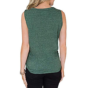 Summer Tank Tops Women Loose Button V Neck Button Vest Blouse Sleeveless T-Shirt Comfy Loose Shirts (S, Green)
