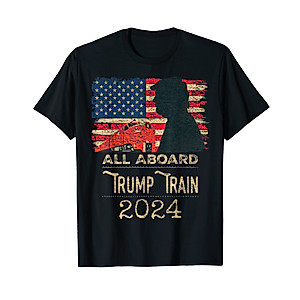Trump Train 2024 Trump For President USA Flag Distressed T-Shirt