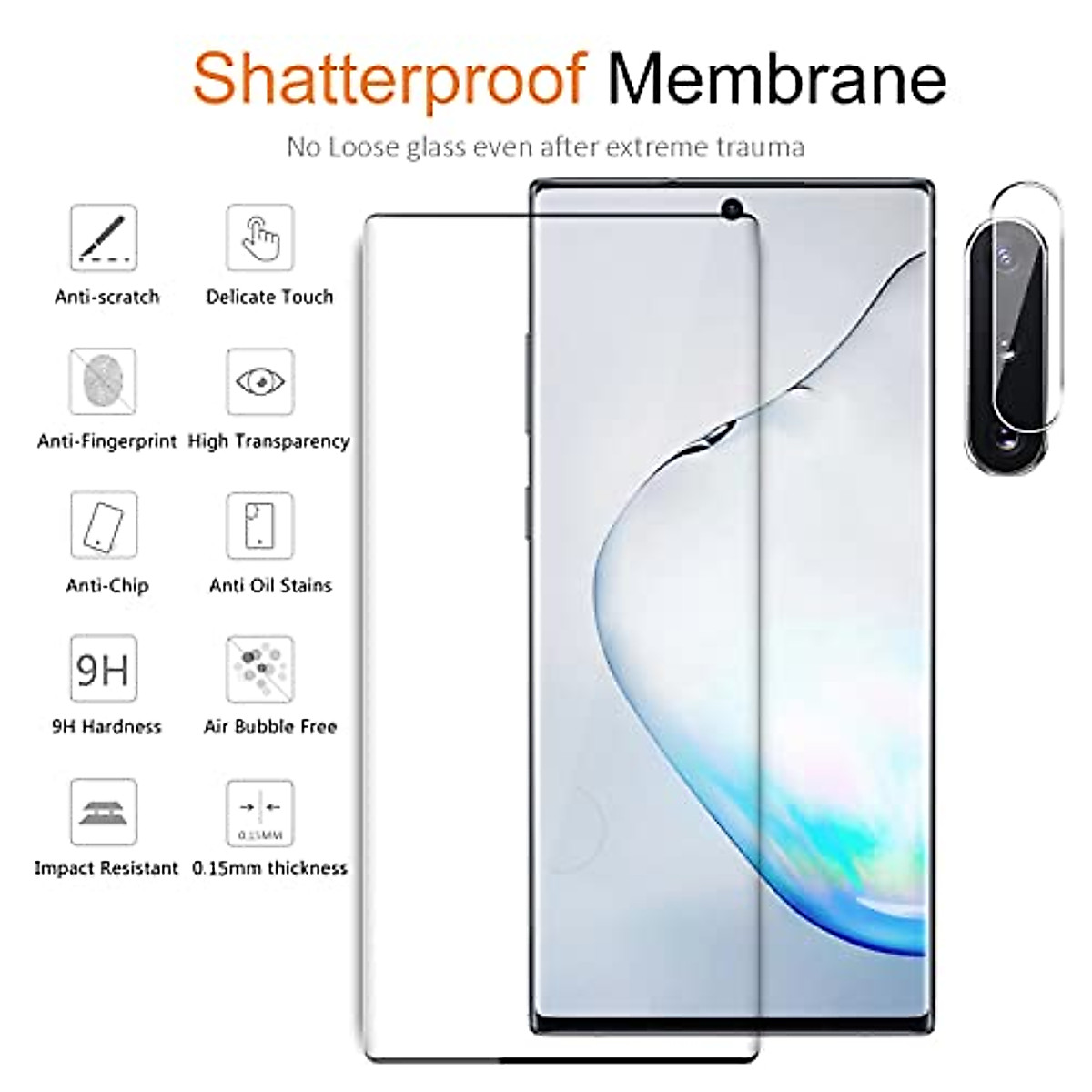 Samsung Galaxy Note 10 Tempered Glass Screen Protector with Camera Lens Protector [3D Curved] [Fingerprint unlock] Clear Full Screen Coverage Protector for Samsung Note 10 6.3 inch [2+2 Pack]