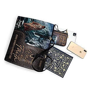 Jesuspirit I Will Walk By Faith Even I Cannot See - Jesus Large Tote Bag With Gold-Tone Hardware - Zippered Leather Shoulder Bag With Changing Name - Worship Gift For Christian Ladies, Female Pastors