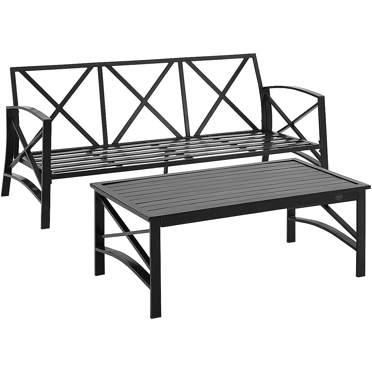 Crosley Furniture Kaplan 2-Piece Outdoor Sofa Patio Furniture Set, Conversation Sets for Porch, Deck, Oiled Bronze with Oatmeal Cushions