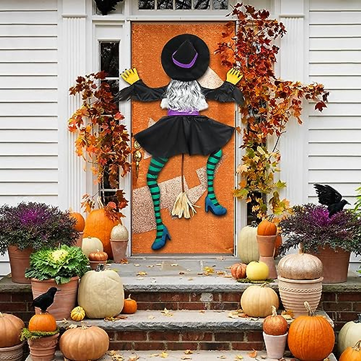 POPGIFTU Large Crashing Witch Halloween Outdoor Decorations, 63" Flying Crashed Witches, Crashing Witch into Tree Halloween Flying Witch Clearance for Yard, Patio, Porch Outdoor Tree Decoration