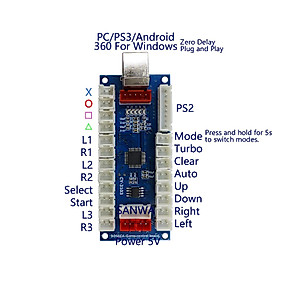 SJ@JX Arcade Game Stick DIY Kit Buttons with Logo 8 Way Joystick USB Encoder Cable Controller for PC PS3 PS2 MAME Raspberry Pi Red