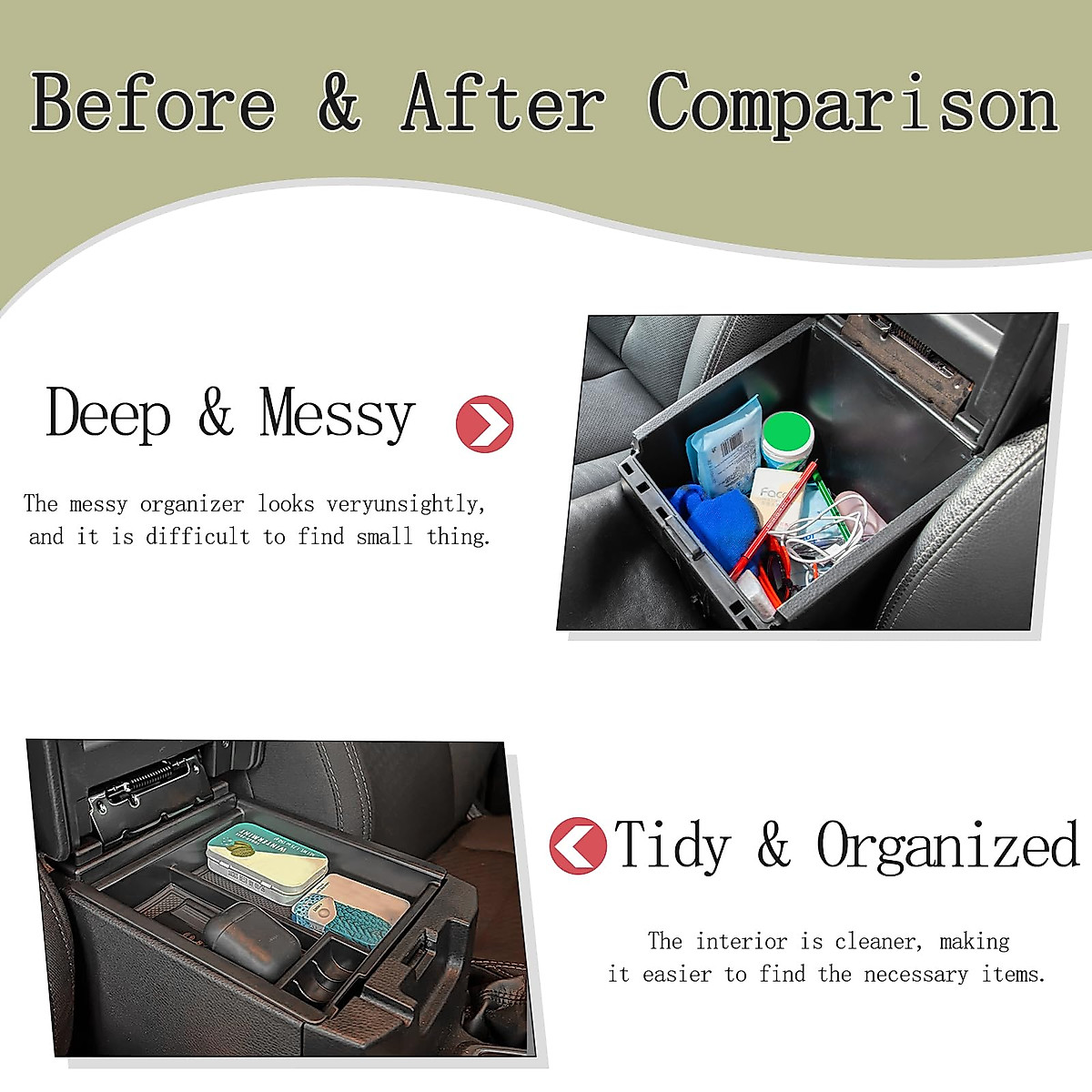 JDMCAR Center Console Organizer Tray Compatible with Toyota Tacoma Accessories 2016-2022 2023, Armrest Insert Container ABS Material Secondary Storage Box
