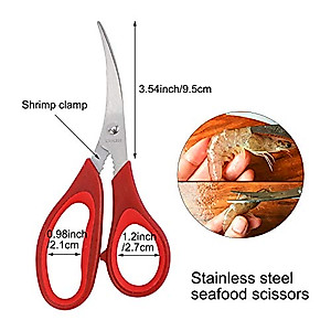 HOMOKUS Seafood Tools 21 Pcs Nut Crab Crackers Set including 6 Crab Leg Crackers, 6 Lobster Shell Forks, 6 Crab Leg Forks 2 Seafood Scissors & Storage Bag