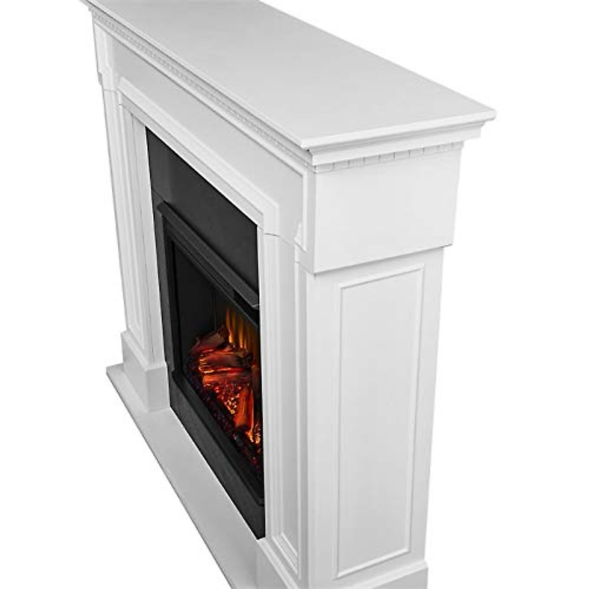BOWERY HILL Traditional Solid Wood Electric Fireplace, Heater with Remote Control, Adjustable Led Flame, 1500W in White