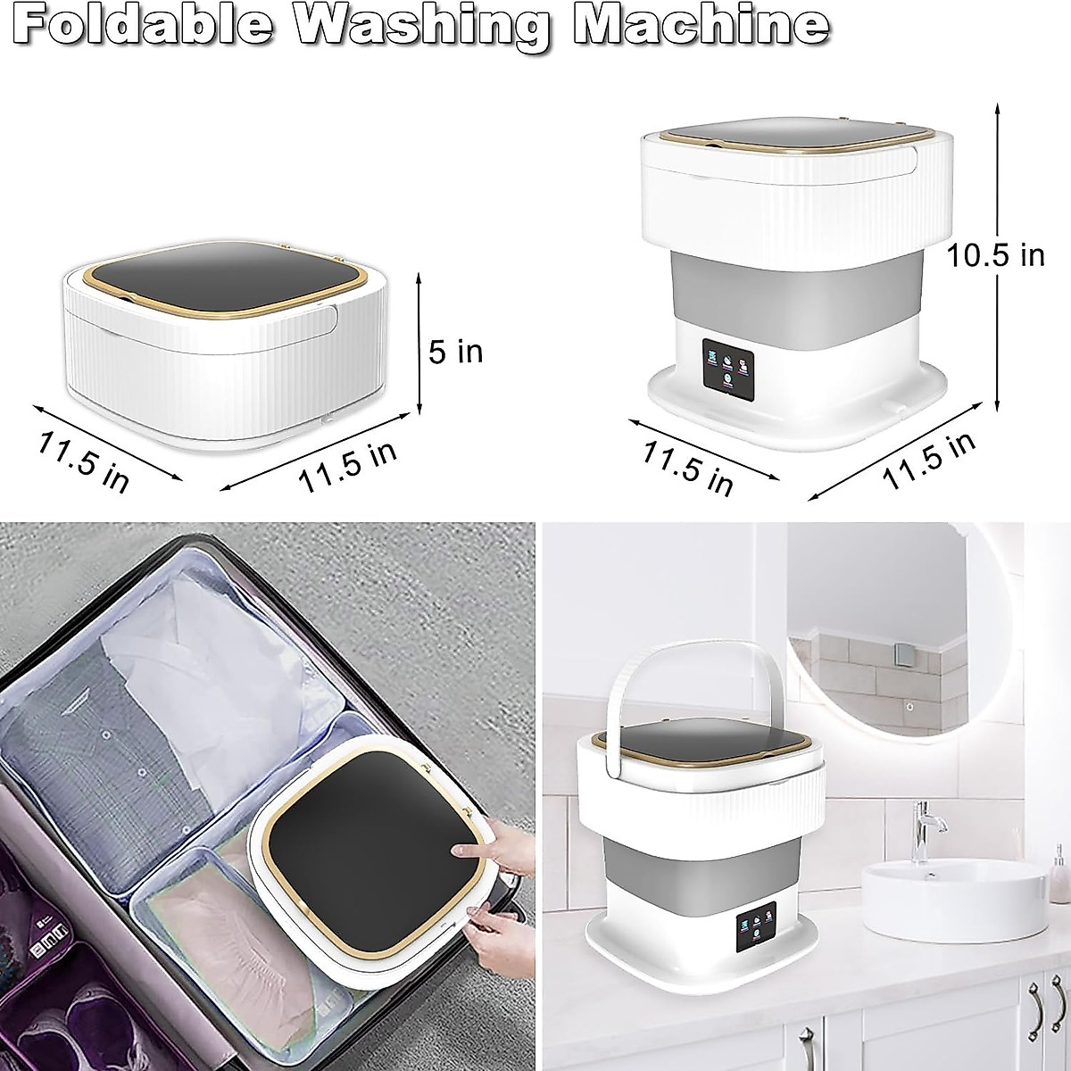 Portable Washing Machine, 11L Large Capacity, Mini Washing Machine with Spin Dryer, Small Foldable Laundry Washer for Travel, Rv, Dorm, Capming, Apartment, Socks, Underwear, Baby Clothes, Grey