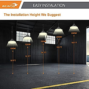Run Bison LED High Bay Light with Adjustable Power 100w/120w/150w, 15000lm/18000lm/22500lm. 3CCT 3000K/4000K/5000K,0-10V Dimmable UFO High Bay Light with Preinstalled Hook (4PK)