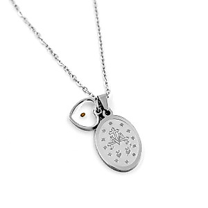NA Oval Virgin Mary Mustard Seed Christian Pendant Religion Necklace for Women, Stainless Steel Prayer Faith Jewelry (White)