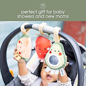 Pearhead Fruit Stroller Toys, Plush Interactive Toy Set for Baby Car Seat with Hanging Mirror, Gender-Neutral Travel Accessories, Strawberry Avocado Watermelon, Set of 3