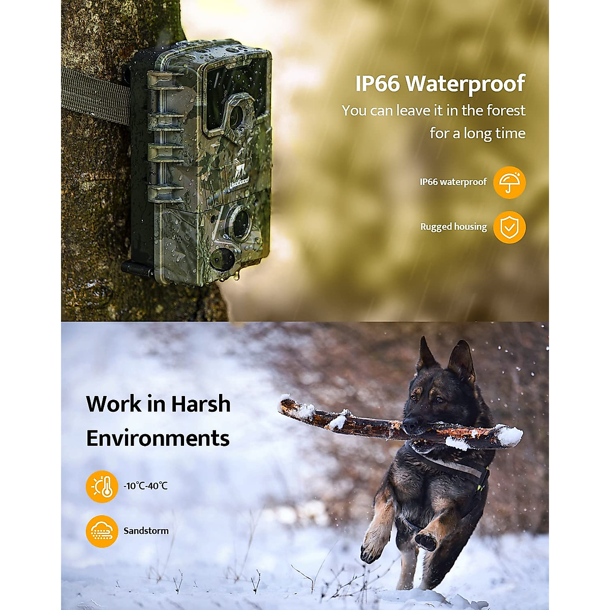 Trail Camera, 24MP 1080P Game Cameras with 850nm Infrared Night Vision, 65ft Motion Activated Deer Hunting Cam for Garden Wildlife Monitoring, IP66 Waterproof, 120° Wide Angle Detection, Easy Set Up