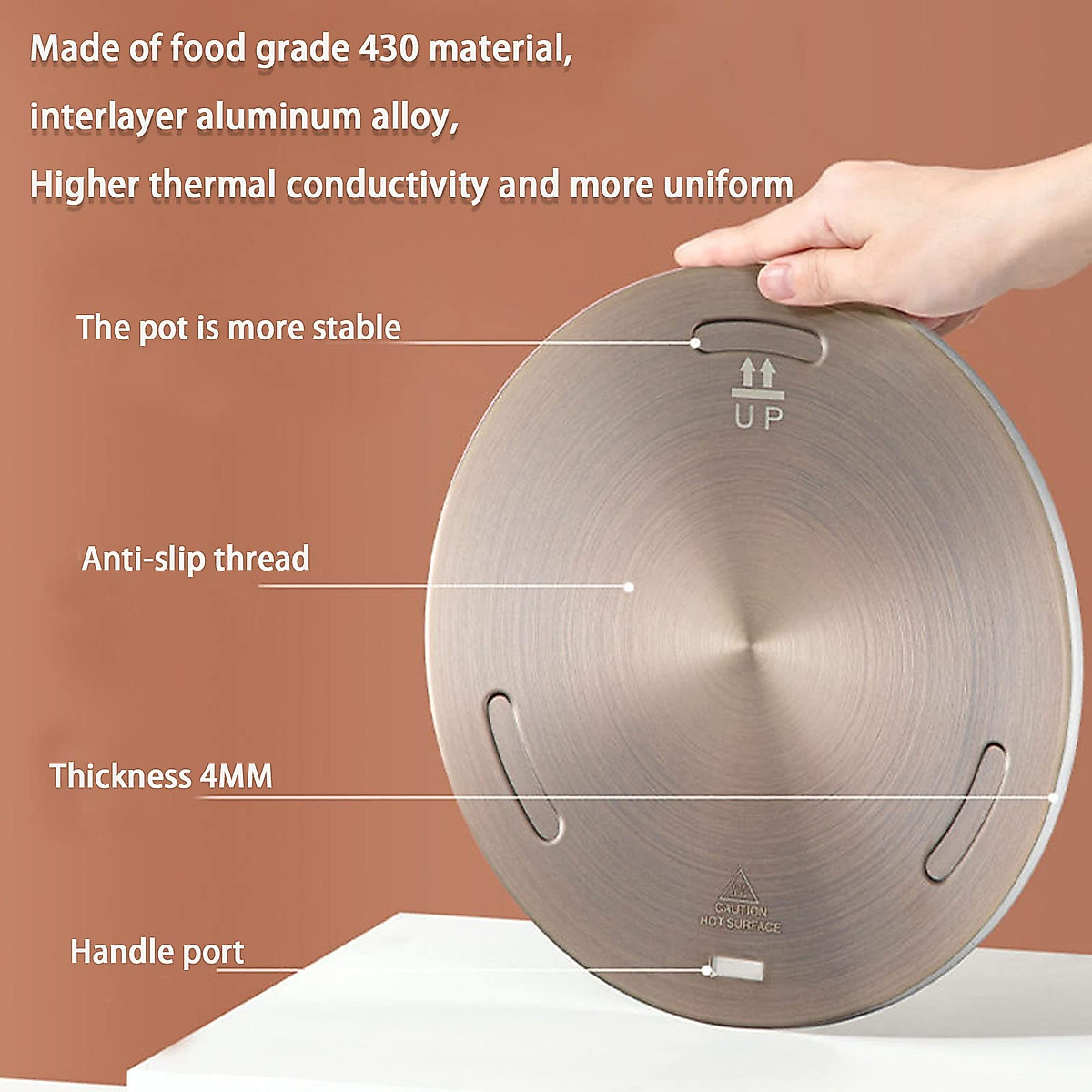 JIENAQIN 9.45inch Induction Cooktop Mat, Induction Converter Heat Diffuser Simmer Ring Plate,Stainless Steel Heat Diffuser Induction Plate with Stainless Handle Adapter Converter (24cm)