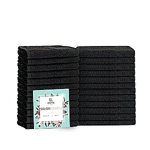 Onyx linens Salon Towels Black, Bulk Pack of 24 (Not Bleach Proof 16x26 inches) Super Absorbent, Ultra Soft Hand Towels, Gym Towel, Spa and Hair Care